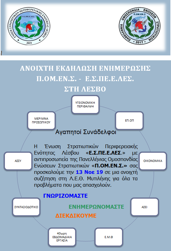 Ανοιχτή Εκδήλωση Ενημέρωσης Π.ΟΜ.ΕΝ.Σ. – Ε.Σ.ΠΕ.Ε.ΛΕΣ. στην Λέσβο ...